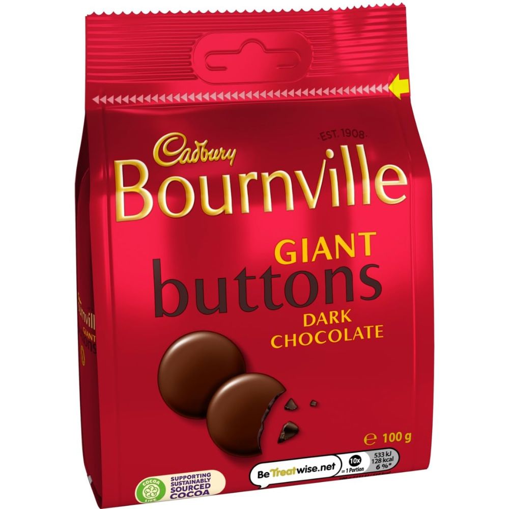Cadbury Bournville Giant Buttons Dark Chocolate 100g – British Food ...